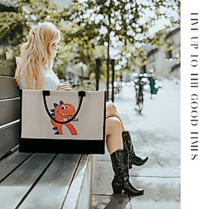 MOLYCHO Dinosaur Embroidery Tote Bag Gift For Family Beach Reusable Multipurpose