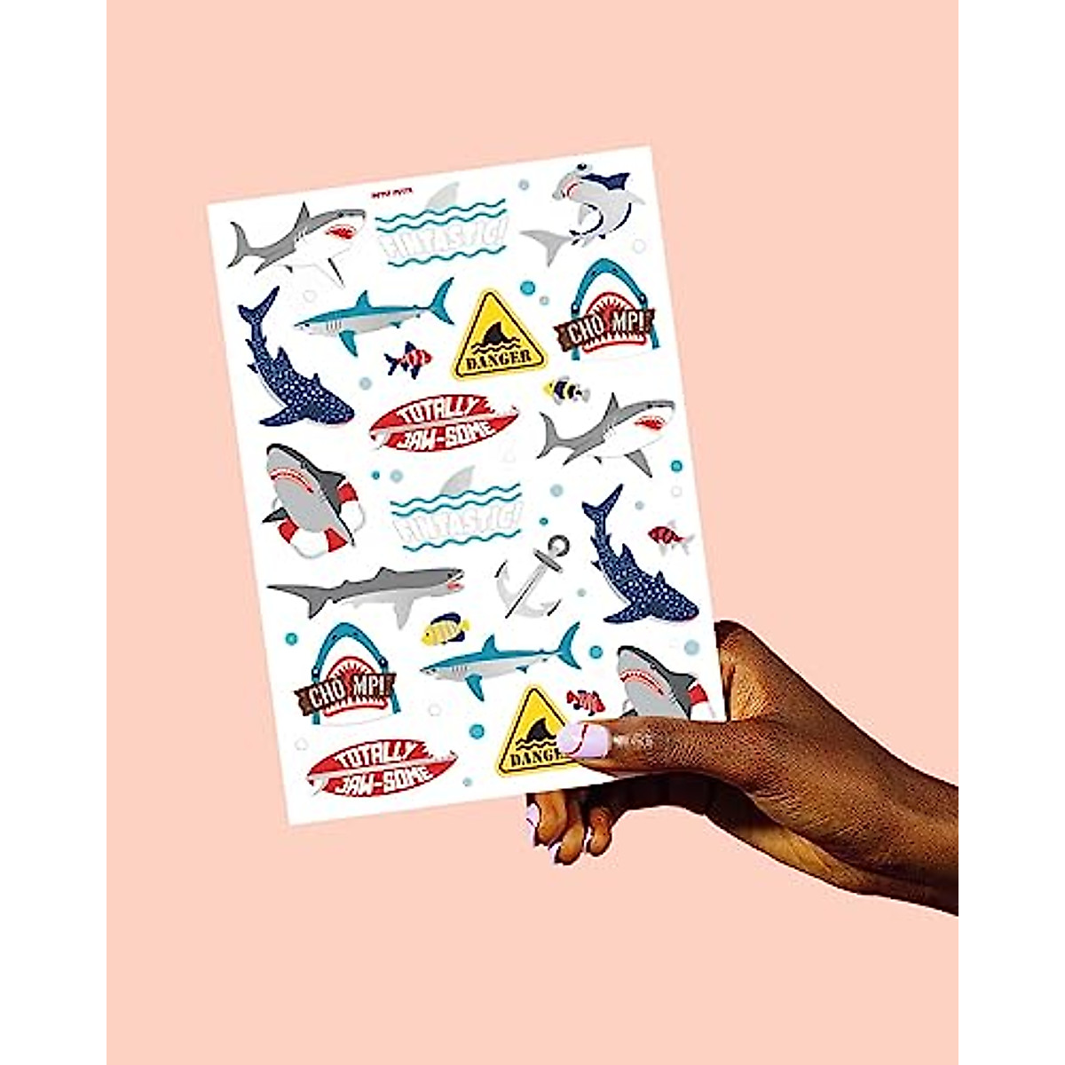 xo, Fetti Shark Temporary Tattoos - 38 Metallic Styles | Underwater Sea Creature, Ocean Animal Birthday Party Supplies, Summer, Totally Jawsome, Arts and Crafts