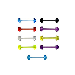 Luxe Modz BodyJewelryOnline Tongue Rings Barbells [9 Pieces], Multiple Colors, Flexible Acrylic Shaft, Half-Ball Ends [Top/Bottom] 14 Gauge/16mm, Hypoallergenic, Comfortable, Easy [Wear/Remove]