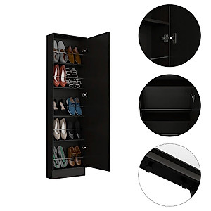 TUHOME Leto XL Shoe Rack with Mirror and 5 Inner Shelves, Black