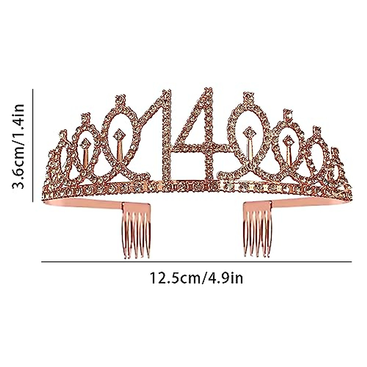 Ceqiny 14th Birthday Sash Tiara and Crowns for Girls, Birthday Queen Rose Gold Tiara, Princess Tiara Rhinestone Headbands with Combs Bridal Wedding Tiaras for Wedding Prom Bridal Party Christmas