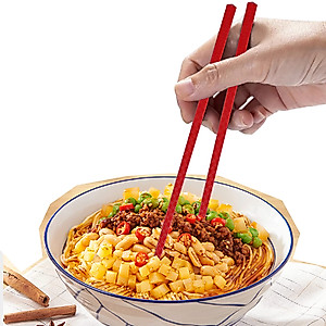 5 Pairs Fiberglass Red Chopsticks-Reusable Chopsticks Dishwasher Safe, 9.57 inch/24.3cm Matte Non-Slip Family/ Hotel/ Restaurant Chop Sticks, Chinese Japanese Gift Set Chop Sticks (福-Hot Red)