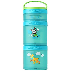 Whiskware Disney Stackable Snack Containers for Kids and Toddlers, 3 Stackable Snack Cups for School and Travel, Mickey and Pluto