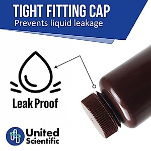United Scientific Supplies 33464 | Laboratory Grade HDPE Wide Mouth Amber Reagent Bottle | Designed for Laboratories, Classrooms, or Storage at Home | 250ml (8oz) Capacity | Pack of 12
