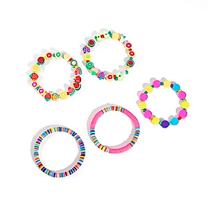 CONRAN KREMIX Colorful Beaded Stackable Bracelets Set For Women SummerHeishi Stretch Bracelet Surfer Rainbow Smiley Face Bracelet Beach Accessories Y2k Jewelry