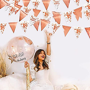 40Ft Rose Gold 18th Happy Birthday Banner Bunting Triangle Flag Pennant Garland for Girls 18th Birthday Decorations Time to Adult Eighteen Birthday Party Sign for Her 18 Birthday Decor Supplies