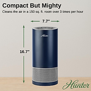 Hunter Fan Company HP400 Round Tower Air Purifier for Small Rooms, Featuring True HEPA Filtration and EcoSilver® Pre-Filter for Allergy and Asthma Relief, White and Silver