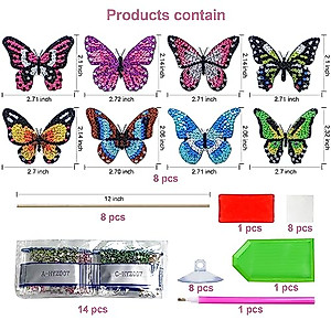 Fumwase 8 Pcs Butterfly Diamond Art Diamond Painting Stickers Butterfly Crafts Diamond Art Kit Butterfly Diamond Stake Decoration Diamond Art Club