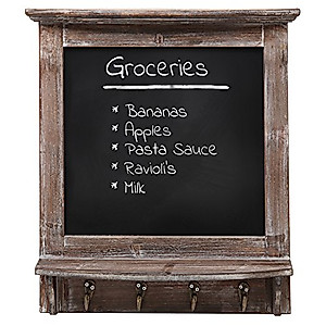 MyGift® Wall Mount Country Rustic Brown Wood Framed Memo Chalkboard Wall Organizer with 4 Key Hooks