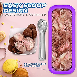 Laxinis World Ice Cream Containers – Pack of 2 Ice Cream Plastic Containers with lids, 1.5 Quarts, Reusable, with Non-slip Base (Purple)