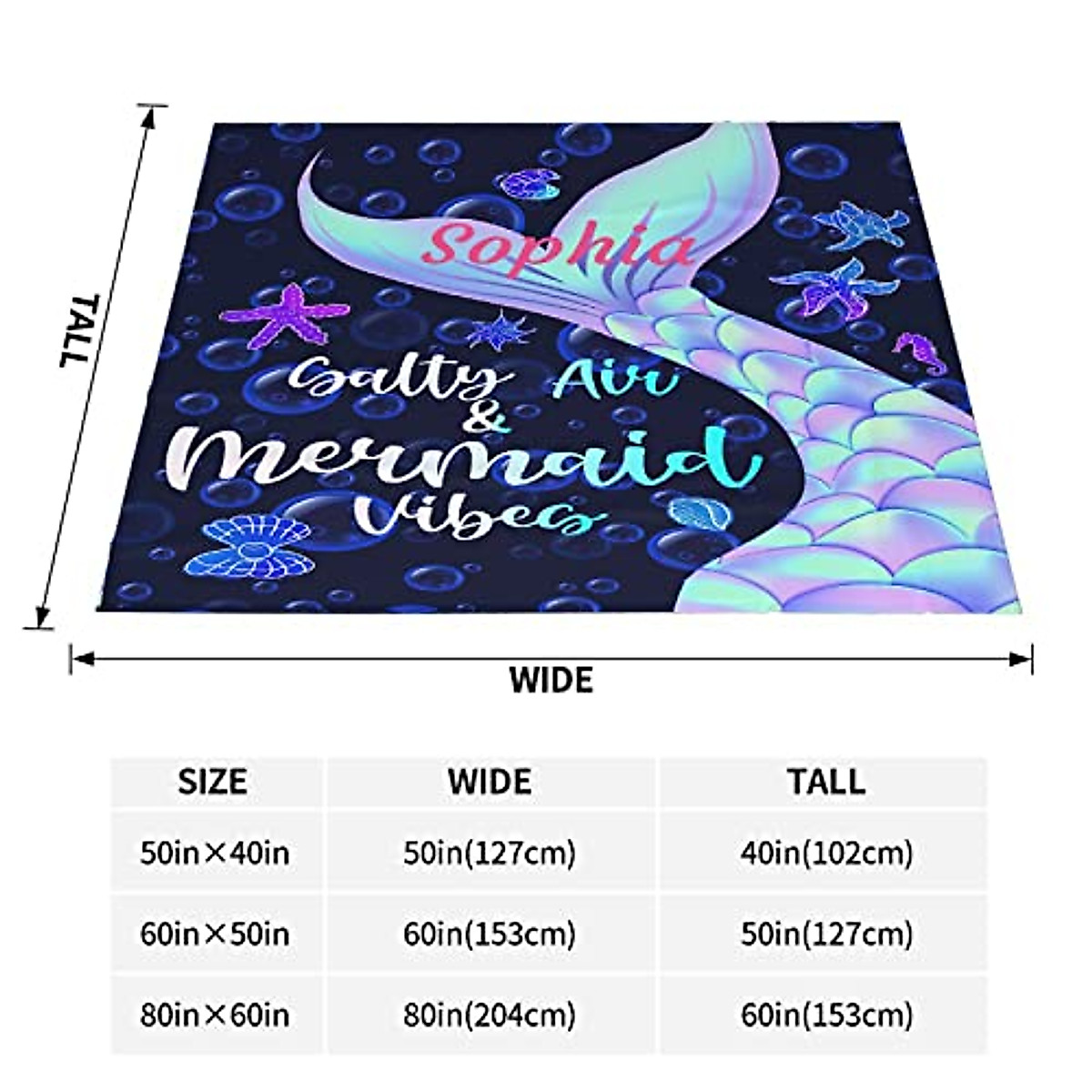 Personalized Mermaid Blanket Custom Name Blanket for Girls Women Customized Mermaid Tail Scale Blanket Cute Animal Soft Cozy Lightweight Fleece Throw Blanket Birthday Gift For Sofa Bed XS For Toddlers