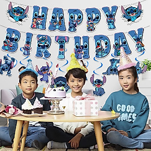 Cartoon Birthday Decorations Happy Birthday Banner Hanging Swirls for Birthday Party Supplies