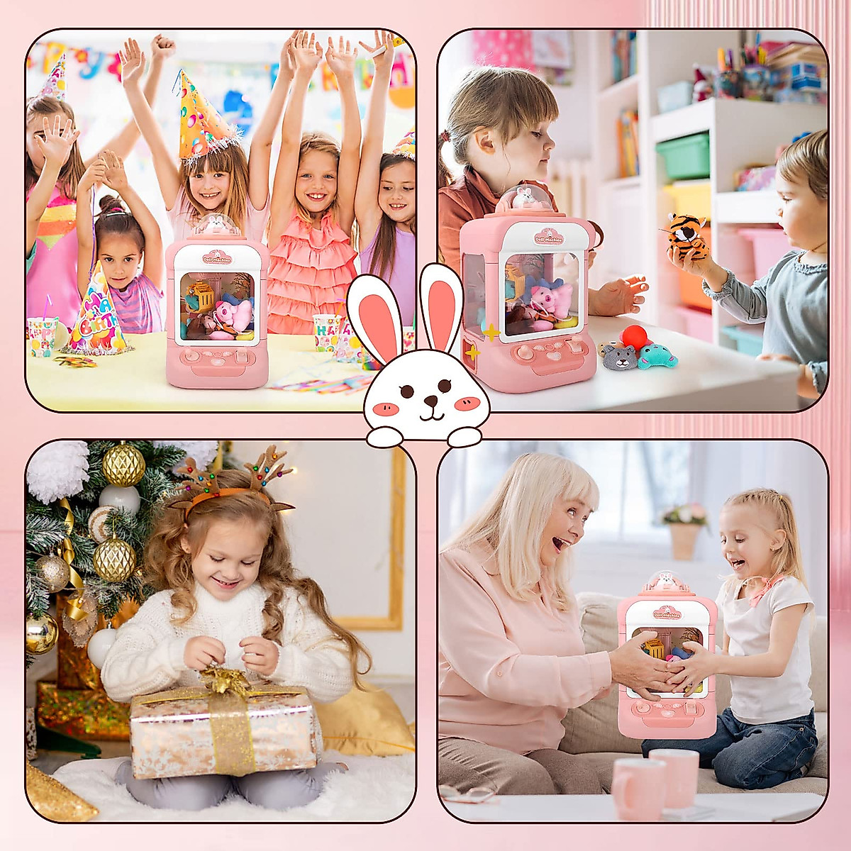 Syahro Mini Claw Machine with Music, Containing Plastic Toys, Gashapons, Dispenser & Plush Toys, Funny Game and Gift for Party, Mini Candy Vending Machine for Girls and Boys Ages 3-6, 4-8