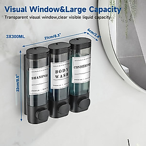 Shampoo and Conditioner Dispenser,Shower Soap Dispenser 3 Chamber No Drill Wall-Mounted Shampoo Dispenser for Shower Wall Mounted Shower Dispenser for Bathroom Hotel Large Capacity,Black