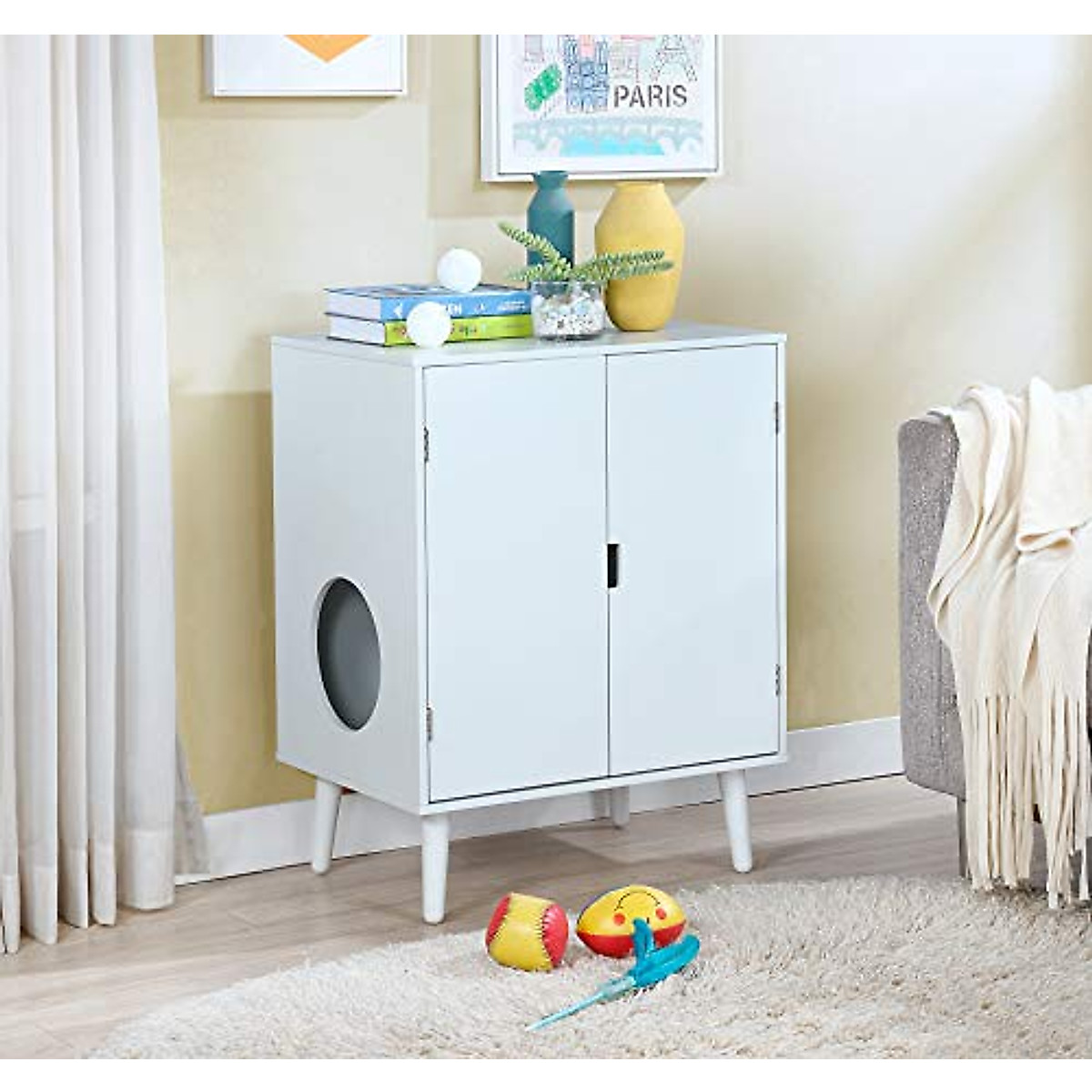 Penn-Plax Cat Walk Furniture: Contemporary Home Cat Litter Hide-Away Cabinet – All White
