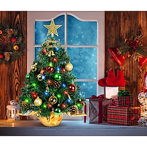 AGIRL Tabletop Christmas Tree 22 Inch Mini Artificial Christmas Tree with 30 LED String Lights, Star Tree, Tabletop Small Xmas Tree for Holiday Indoor DIY Christmas Decor