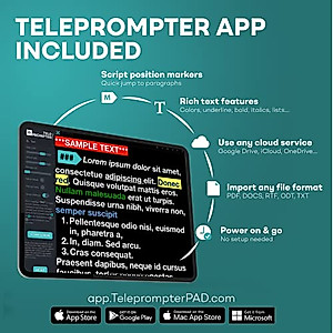 TELEPROMPTER PAD Bluetooth Remote Control for Teleprompter - Includes Teleprompter app for Apple, Android Windows & Mac - Wireless Controller for Beam Splitter Prompter or Live Streaming Equipment