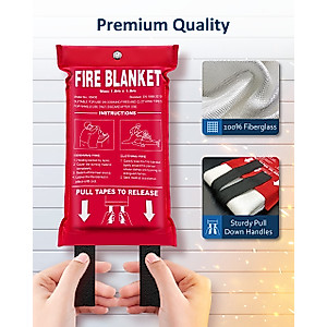 Ecoey Fire Blanket, Fiberglass Fire Blanket for Home & Kitchen, Emergency Blankets for Survival, Fire Blankets for People, Flame Retardant Fabric, Fireproof Blanket, Fire Safety, FJ109-B, 2 Packs