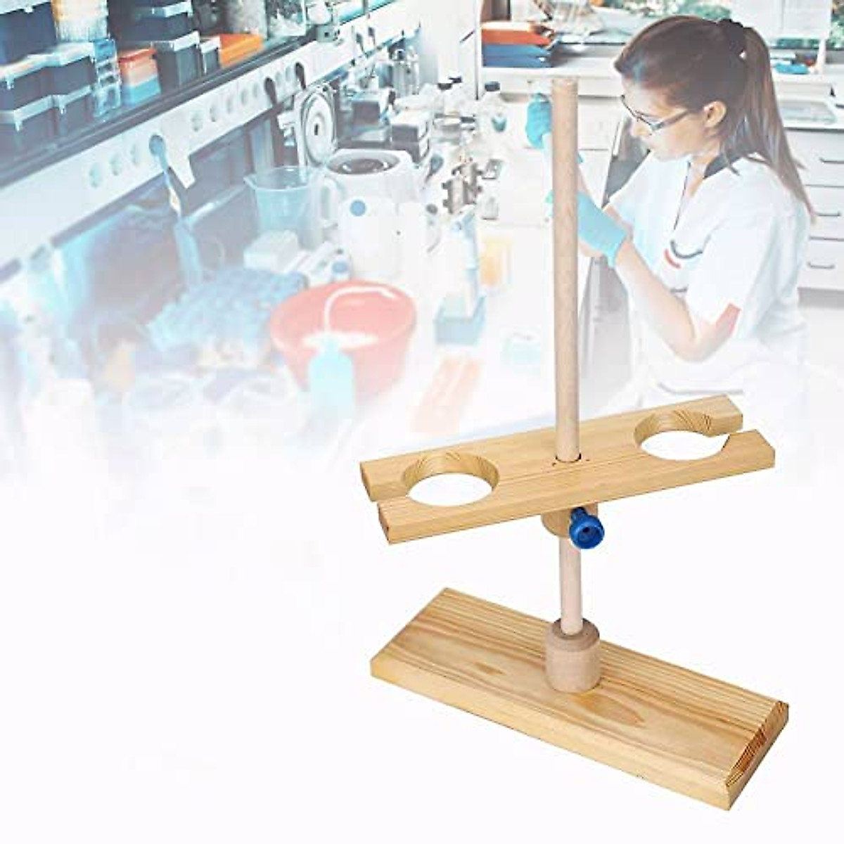 Funnel Stand, 2 Holes Wooden Separating Funnel Stand Holder Adjustable Height Funnel Rack for School Laboratory Experiment Fixing Accessories