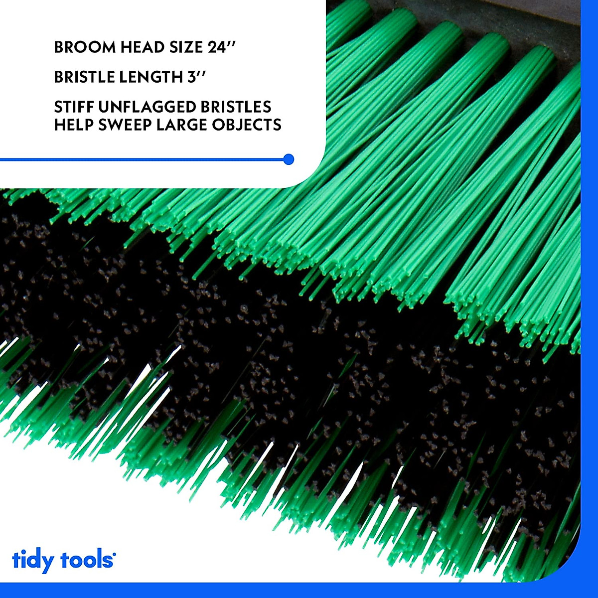Tidy Tools 24'' Push Broom Outdoor with Long Handle Wide Stiff Bristles Heavy-Duty Brush Commercial Shop Broom for Cleaning Garage Kitchen Patio Bathroom Deck Concrete Wood Stone Tile Floor, Green