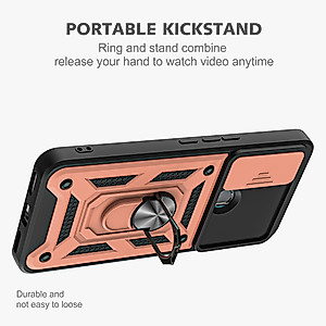 AKINIK for TCL 30 XE 5G Phone Case(Not Fit TCL 30 XL), with Slide Camera Cover and 2pcs HD Screen Protector, 360° Rotation Ring Kickstand [Military Grade] Case (Rose Gold)