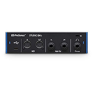 PreSonus Studio 24c 2x2 USB Type-C Audio/MIDI Interface and Studio One Artist Software kit with Condenser Microphone Shockmount, and XLR Cable