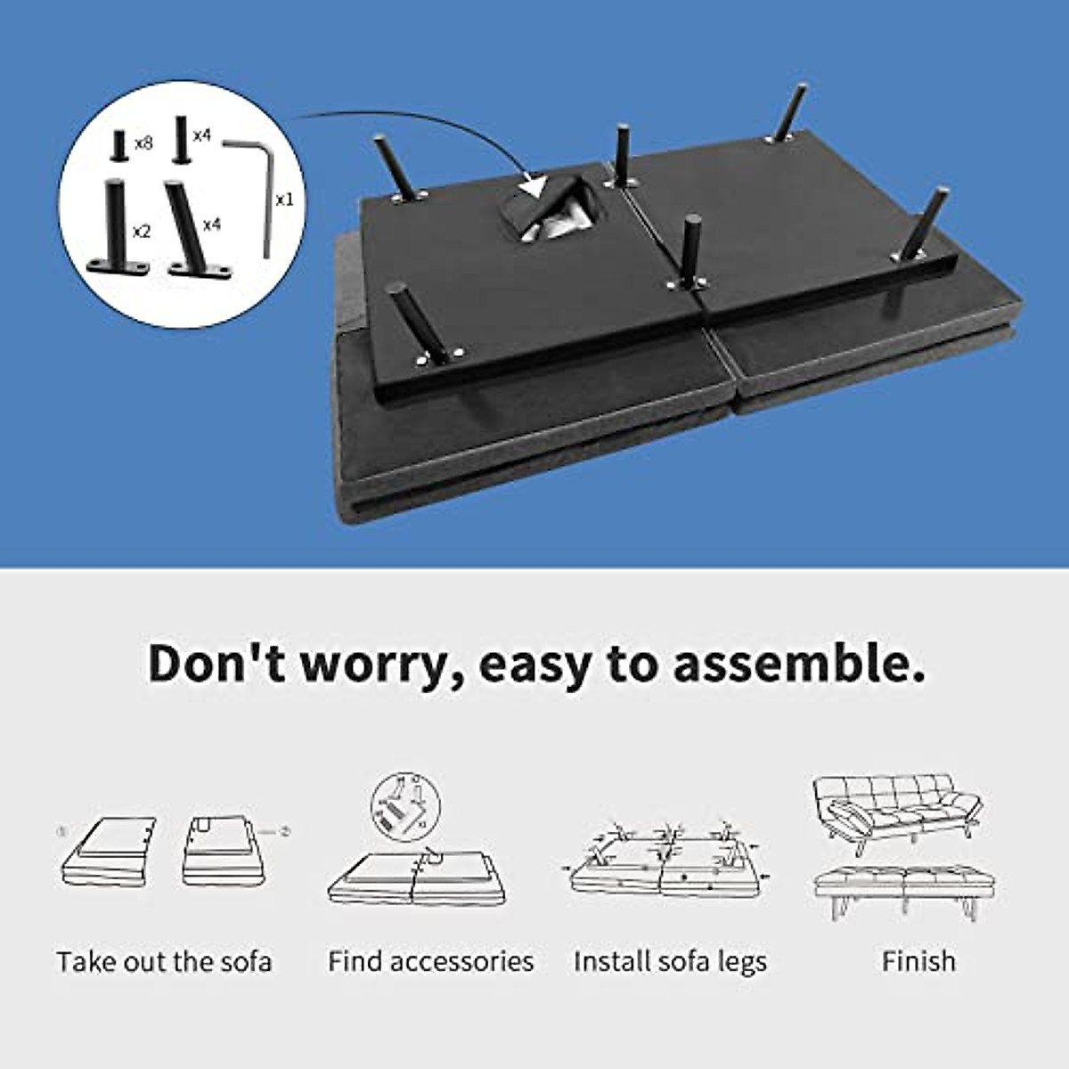 Opoiar Grey Fabric Futon Sofa Bed Couch,3" Memory Foam Loveseat Sofa Bed,71" L Modern Sleeper Sofa Bed with Covertible Armrests,Small Space Sofa Bed for Living Room,Home Office,Apartment