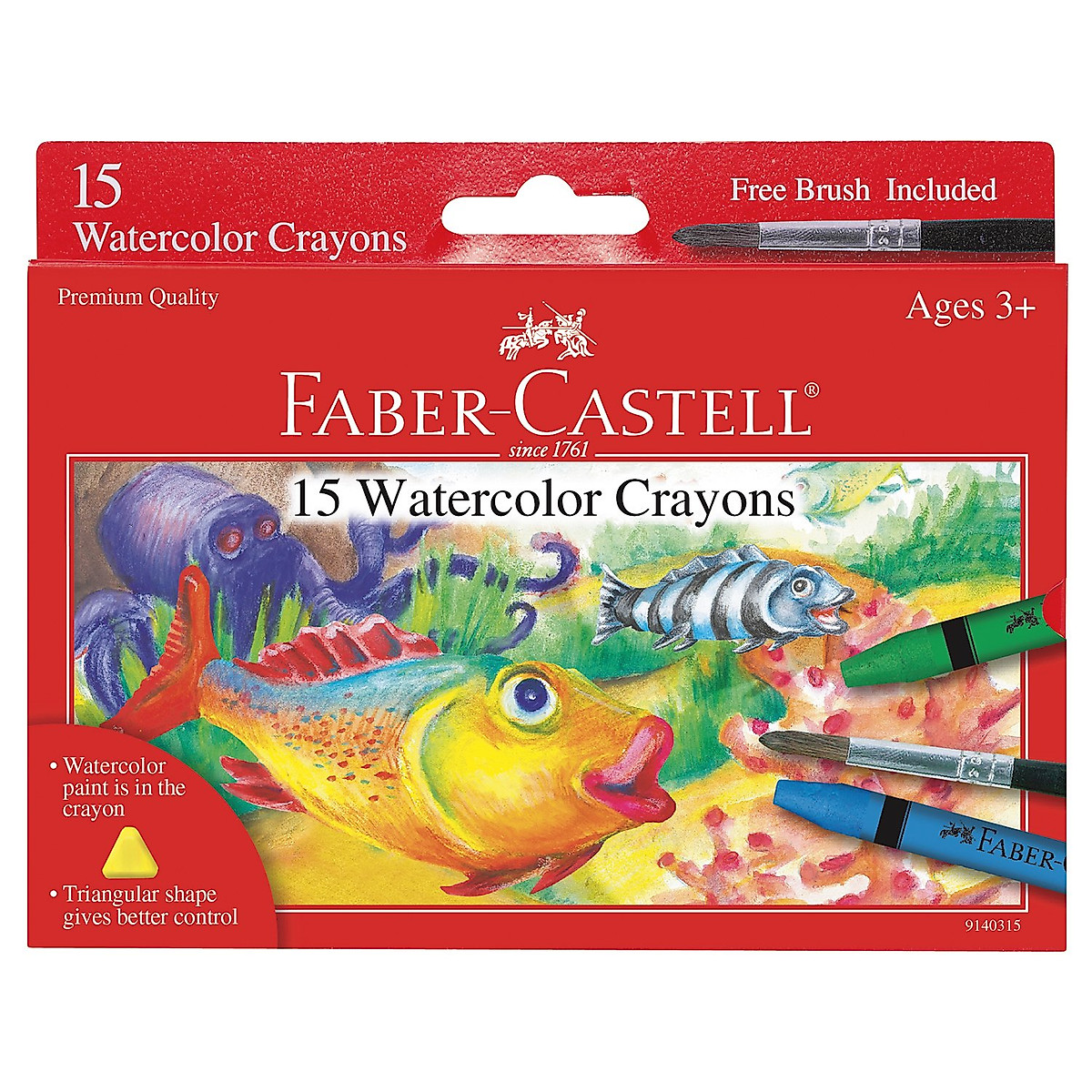 Faber-Castell Watercolor Crayons with Brush, 15 Colors - Premium Quality Art Supplies for Kids