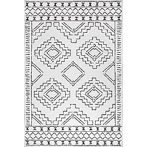nuLOOM Noa Machine Washable Tribal Moroccan Area Rug, 4x6, White