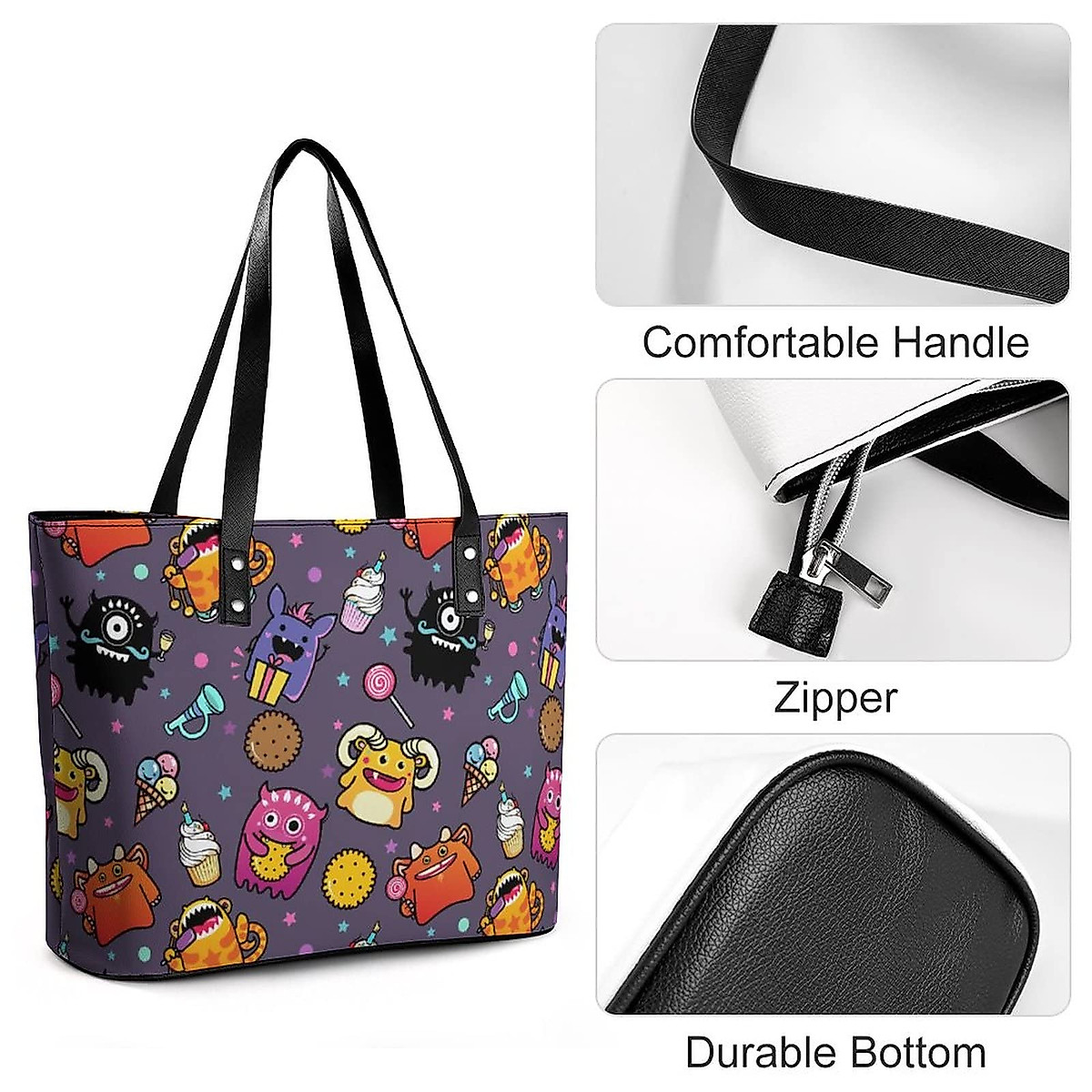Womens Handbag Doodle Pattern Leather Tote Bag Top Handle Satchel Bags For Lady