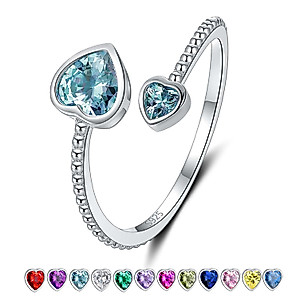 Sterling Silver March Birthstone Rings for Women Teens, Adjustable Blue Heart Birthday Ring for Sisters, Birthday Thanksgiving Day Christmas Valentine's Day Party Graduation Gifts Jewelry