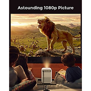 POKITTER Orca Mini Portable Projector with WiFi and Bluetooth, Android TV 9.0 with 5000+ Apps, 9000 Lumens, Native 1080P & 4K Supported, 4D Keystone Correction, 6W Speaker, 120" Image, HDR 10, T2 Max