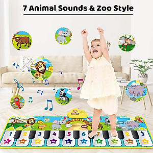 RenFox Baby Musical Mats with 42 Music Sounds, Kid Floor Piano Keyboard Dance Mat Animal Blanket Touch Playmat, Early Education Toys Gift for 1 2 3+ Years Old Toddlers Boys Girls