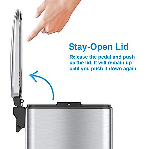 iTouchless SoftStep 1.3 Gallon Small Slim Bathroom Step Trash Can with Removable Inner Bucket & AbsorbX Odor Filter, Stainless Steel, 5 Liter Garbage Bin, Bathroom, Bedroom, Business Office Cubicle