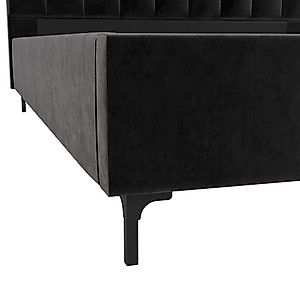 DHP Camilla Upholstered Platform Bed with Luxe Vertical Channel Tufted Headboard, No Box Spring Needed, Queen, Black Velvet