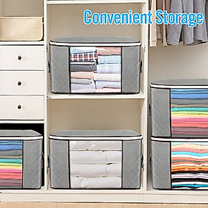 Txtsegose Large Capacity Clothes Storage Bag,Capacity Storage Bins with Clear Window, Closet Organizer with Reinforced Handle, Storage Containers Foldable with Sturdy Zipper, 3 Pack, (Gray).