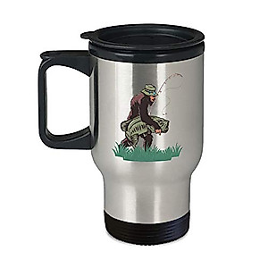 Funny Bigfoot Fishing Cup - Sasquatch Believe - 14oz Coffee, Tea Travel Mug
