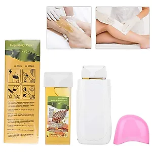 Wax Roller Kit, Roll on Wax Kit, EU PLUG Wax Warmer, Waxing Kit Wax Hair Removal Kit Waxing Roller Depilatory Roll on Wax Heater Roller with 100pcs Wax Paper Hair Removal Set EU Pulg without Adapter
