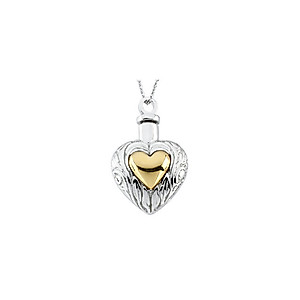 Sterling Silver and 14K Yellow Gold Plated Heart Cremation Urn Ash Holder Necklace