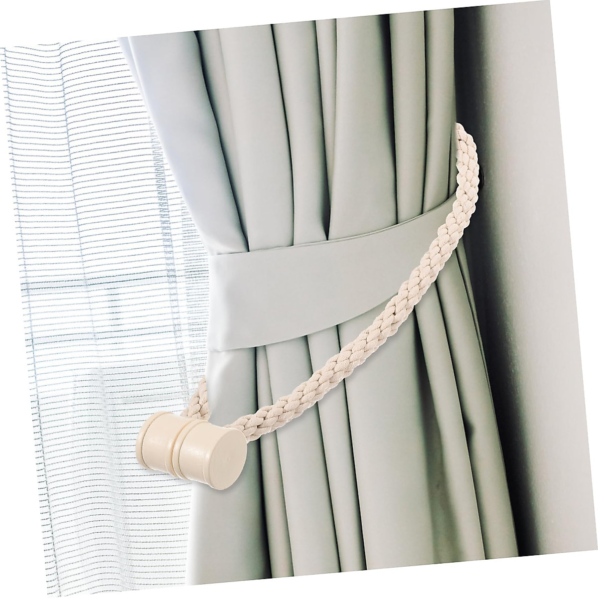 SOLUSTRE Magnetic Tiebacks for Drapes 2 Pack Easy Install No Drilling Needed Cotton Rope Weave Decorative Functional Suitable for Home Office Decor