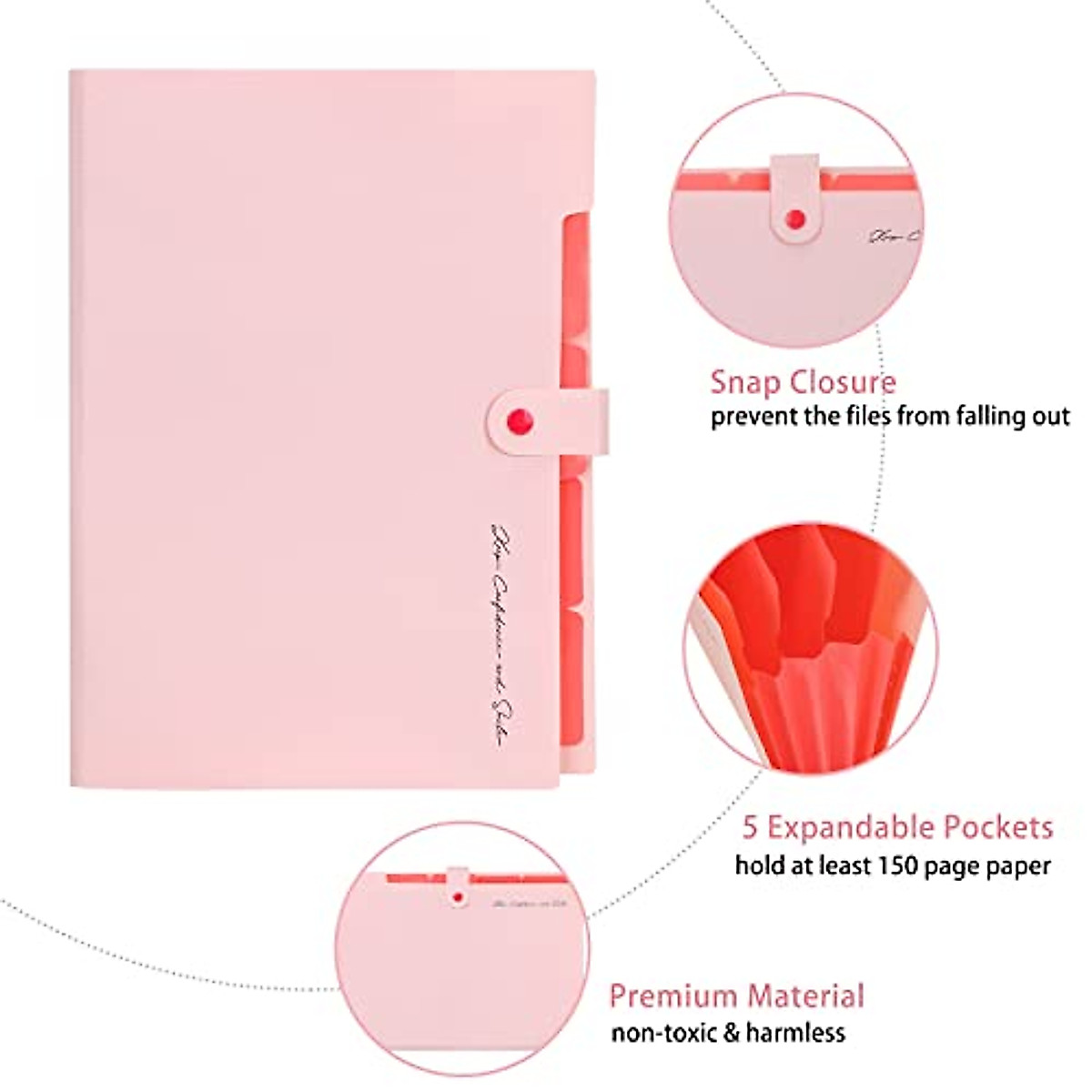 EOOUT 3pcs Expanding File Folder, A4 Letter Size Accordion Folder with 48pcs Labels in 16 Colors for School and Office Organization, 5 Pockets for School and Office Supplies