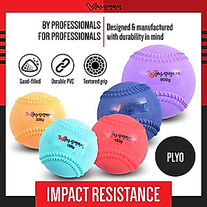 Valorem Sports Plyo Weighted Balls Baseball Set - Bonus J-Bands, Loop Bands & Carry Bag - Set of 6 (3.5 to 32 oz) - Soft Shell, Weighted Balls for Pitching, Hitting & Batting Training