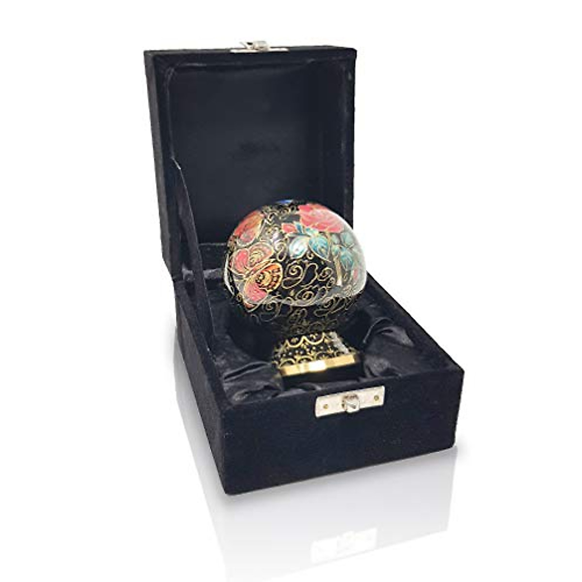 Precious Handicraft Keepsake Butterflies on Rose Floral Globe Style Cremation Urn - 100% Handcrafted Adult Funeral Urn - Solid Affordable Large Urn for Human Ashes, (Black)