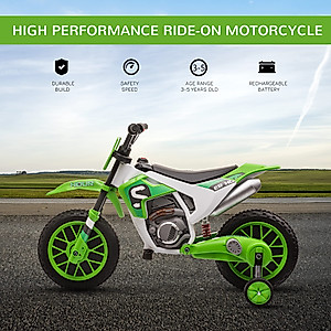 Aosom 12V Kids Motorcycle, Electric Motor Bike, Battery-Powered Ride-On Toy with Charging Battery, Training Wheels, Green