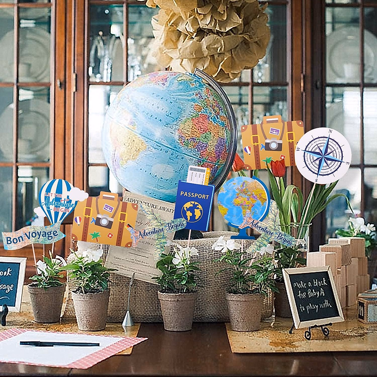 Yaaaaasss! Let The Adventure Begin Centerpieces Travel Themed Centerpieces Sticks Adventure Awaits Bon Voyage Farewell World Map Retirement Graduation Party Photo Booth Props Set of 21