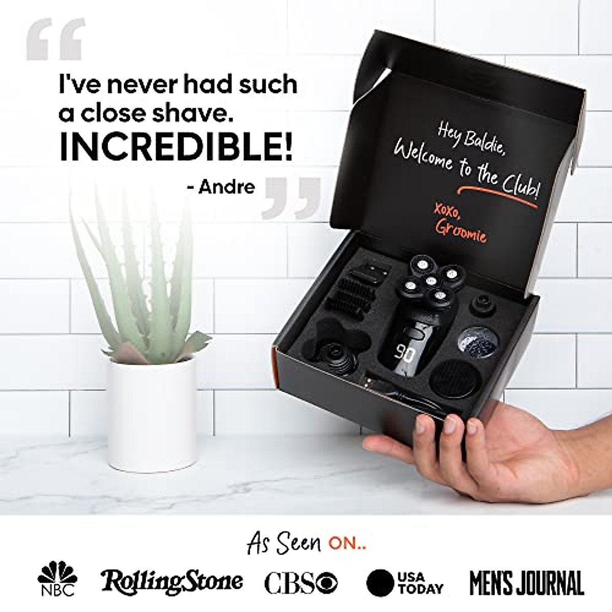 GROOMIE BaldiePro - Cordless Head Shavers for Bald Men - Comfort Head Shaver - Bald Head Care for Men - Easy Use Palm Shaver for a Smooth Bald Shave - Ergonomic Shavers for Bald heads - Balding Shaver