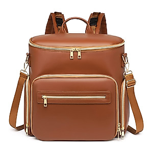 KINDDOG Breast Pump Bag, Diaper Tote Bag with Laptop Sleeve Fit Most Breast Pumps Like Medela, Spectra S1,S2, Evenflo (Brown)