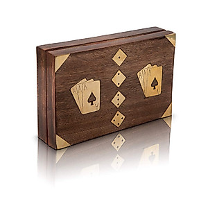 Birthday Gift Ideas Handcrafted Classic Wooden Playing Card Holder Deck Box Storage Case Organizer With Dice & Two Packs of Premium Quality 'Ace' Playing Cards For Men Women