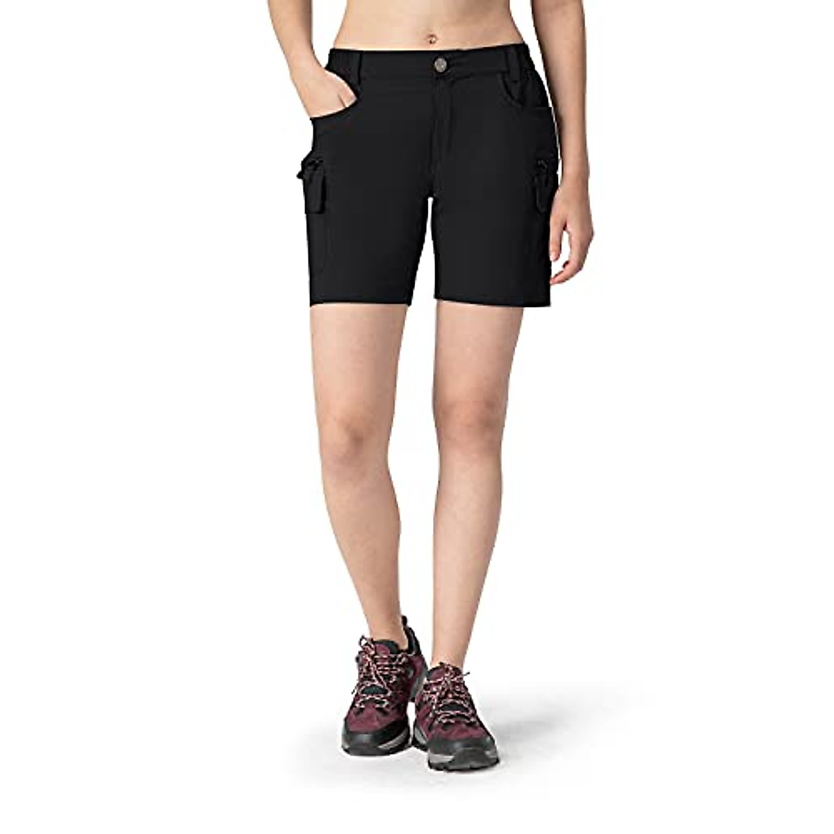 NAVISKIN Women's Hiking Cargo Shorts UPF 50+ Outdoor Shorts Quick Dry Water Repellent Camping Golf Shorts Black Size XL