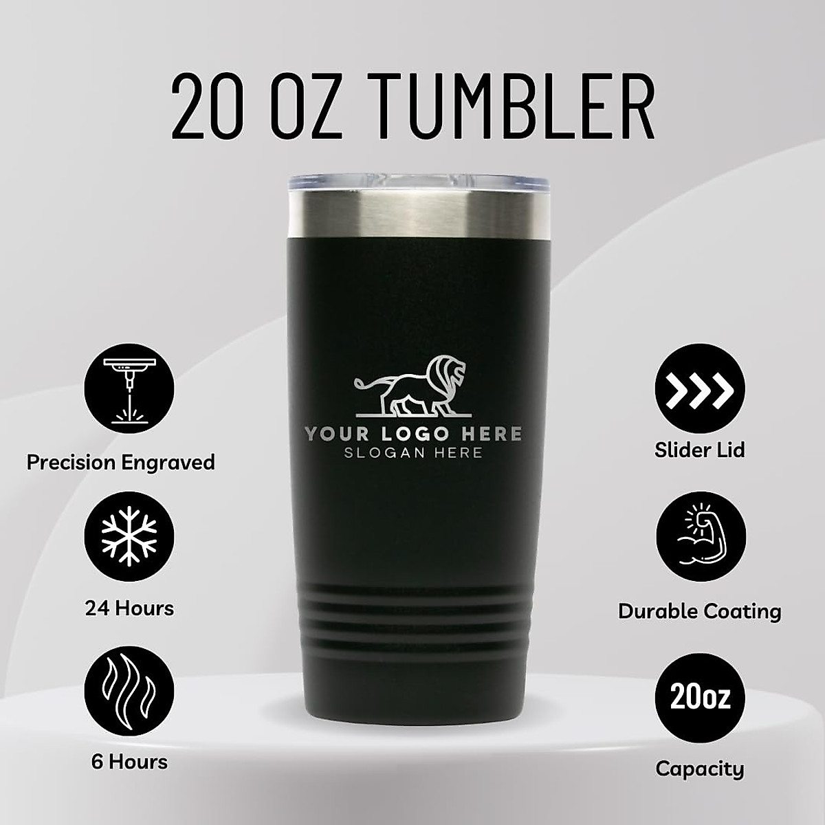 20oz Stainless Steel Tumbler - Upload Your Logo, Custom Engraved, Double Wall Vacuum Insulated Travel Mug, Ideal for Corporate Gifts, Events, and Sports Teams (6 Pack)